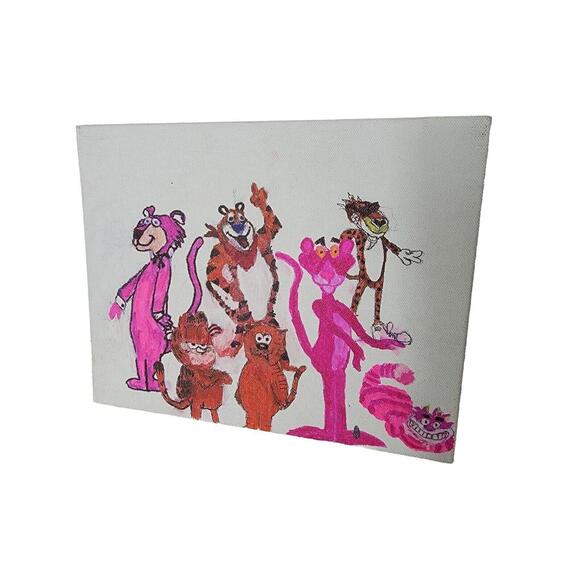 Art | Hand Painted Art Artwork Painting Paint Famous Cartoon Cats Pink ...